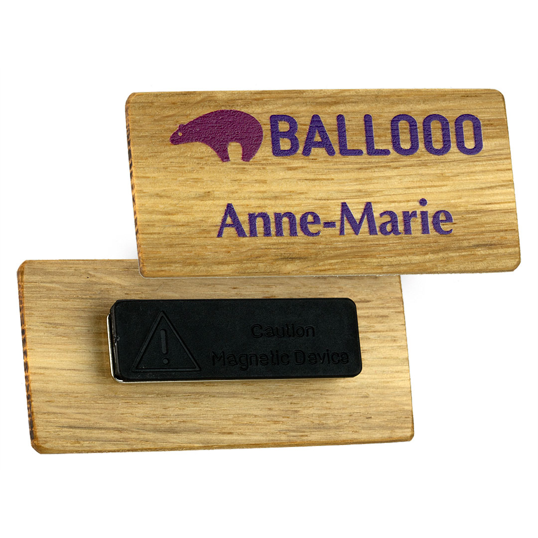 Wood Name Badges - Purple Moon 1